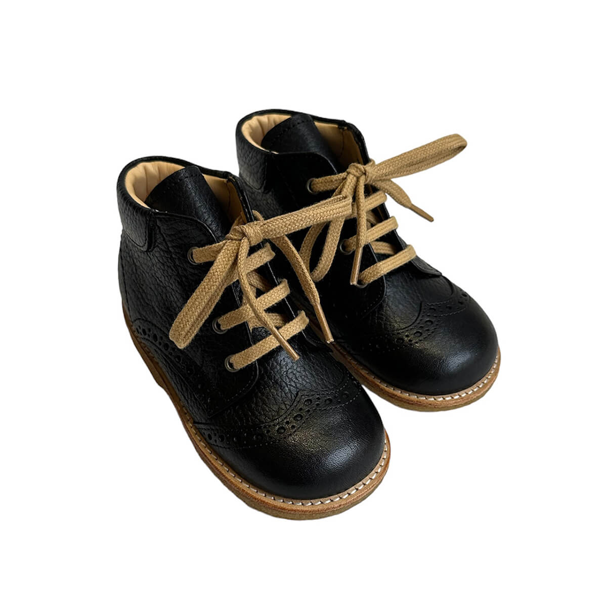 Lace Up Starter Boots in Black (Brogue) by Angulus – Junior Edition