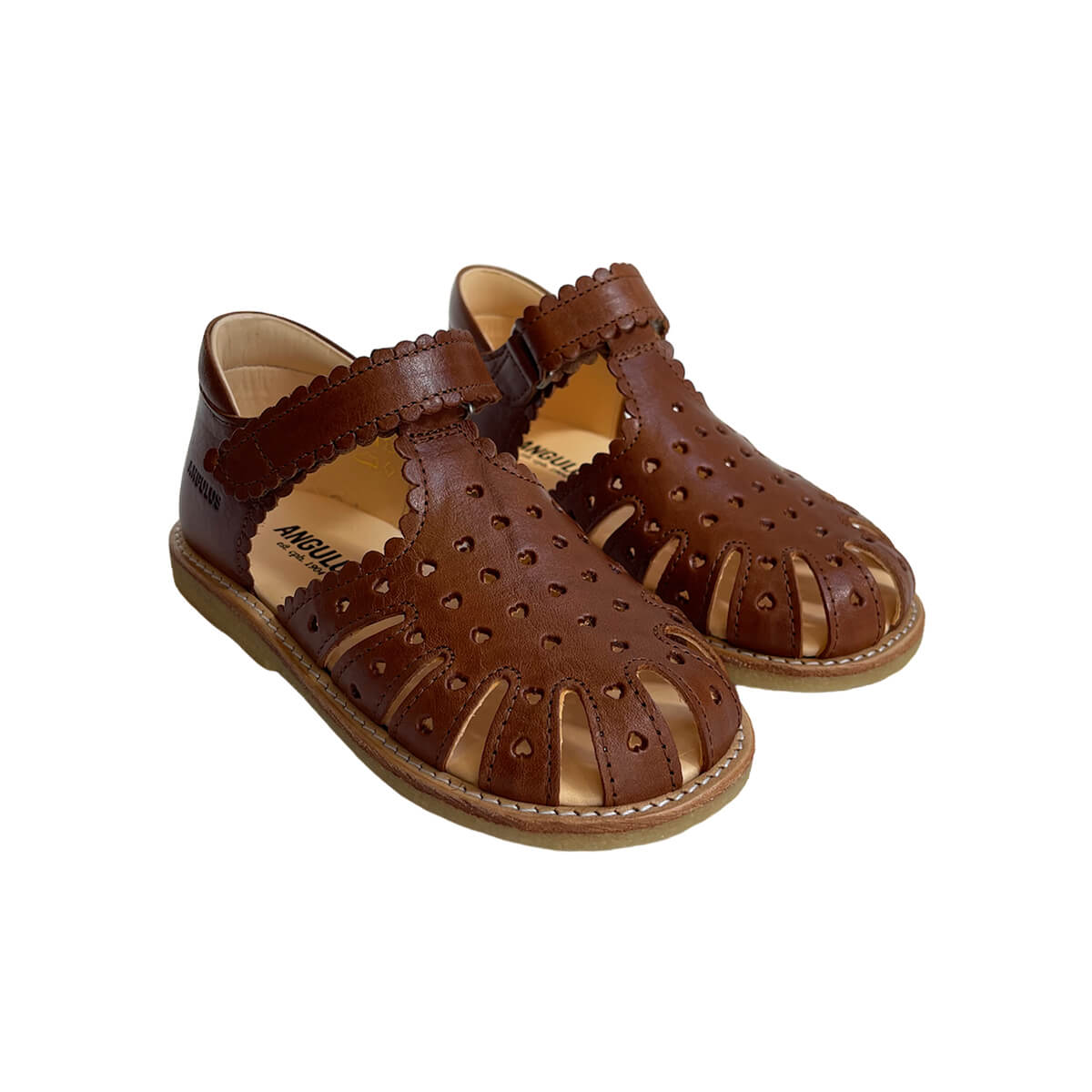 Mini Hearts Velcro Starter Sandals in Cognac by Angulus – Junior Edition