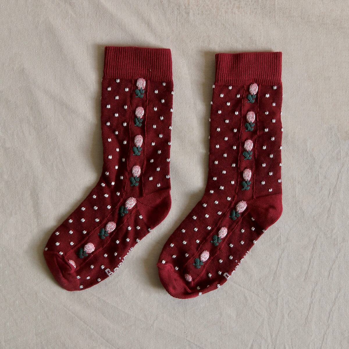 Dots Flowers Socks in Red by Bonjour – Junior Edition