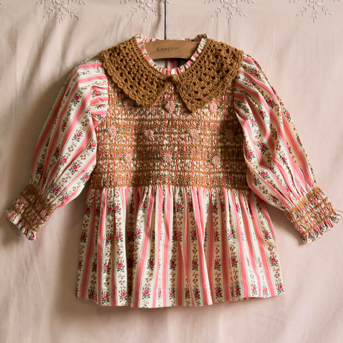 Handsmock Blouse in Tapestry Pink Stripe by Bonjour – Junior Edition