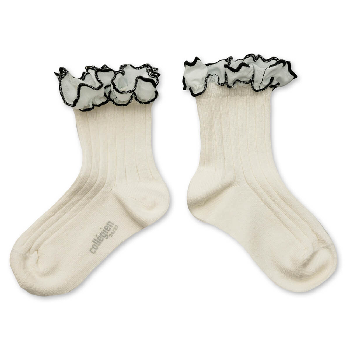 Suzanne Rick-Rack Ruffle Trim Ribbed Ankle Socks in Blanc Neige by Col ...