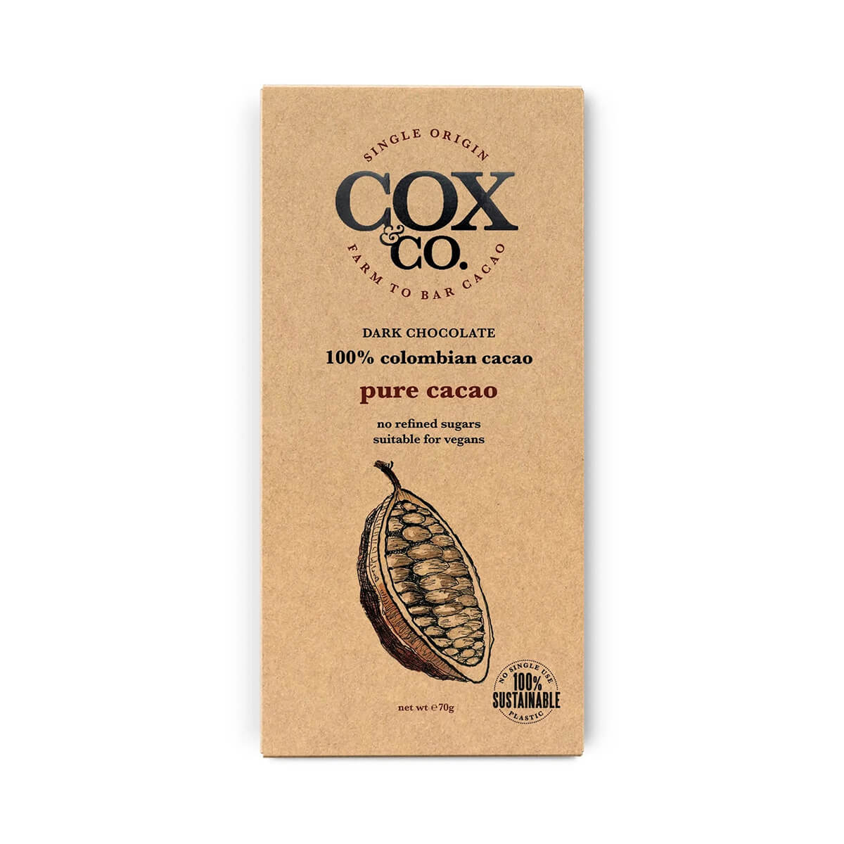 Pure Cacao 100% Dark Chocolate Bar by Cox & Co – Junior Edition