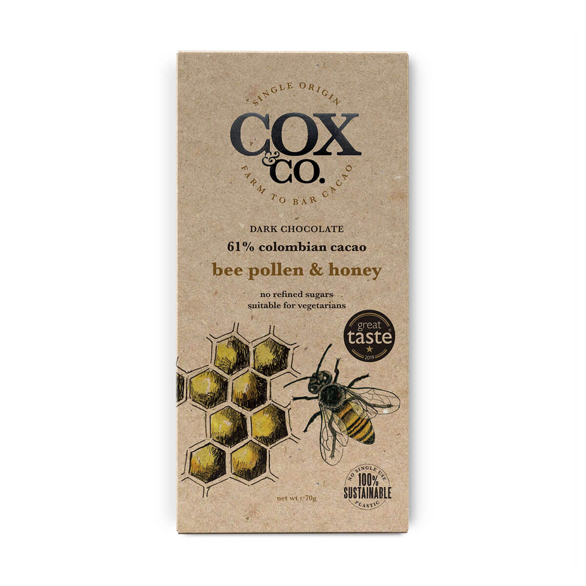 Bee Pollen & Honey 60% Dark Chocolate Bar by Cox & Co – Junior Edition
