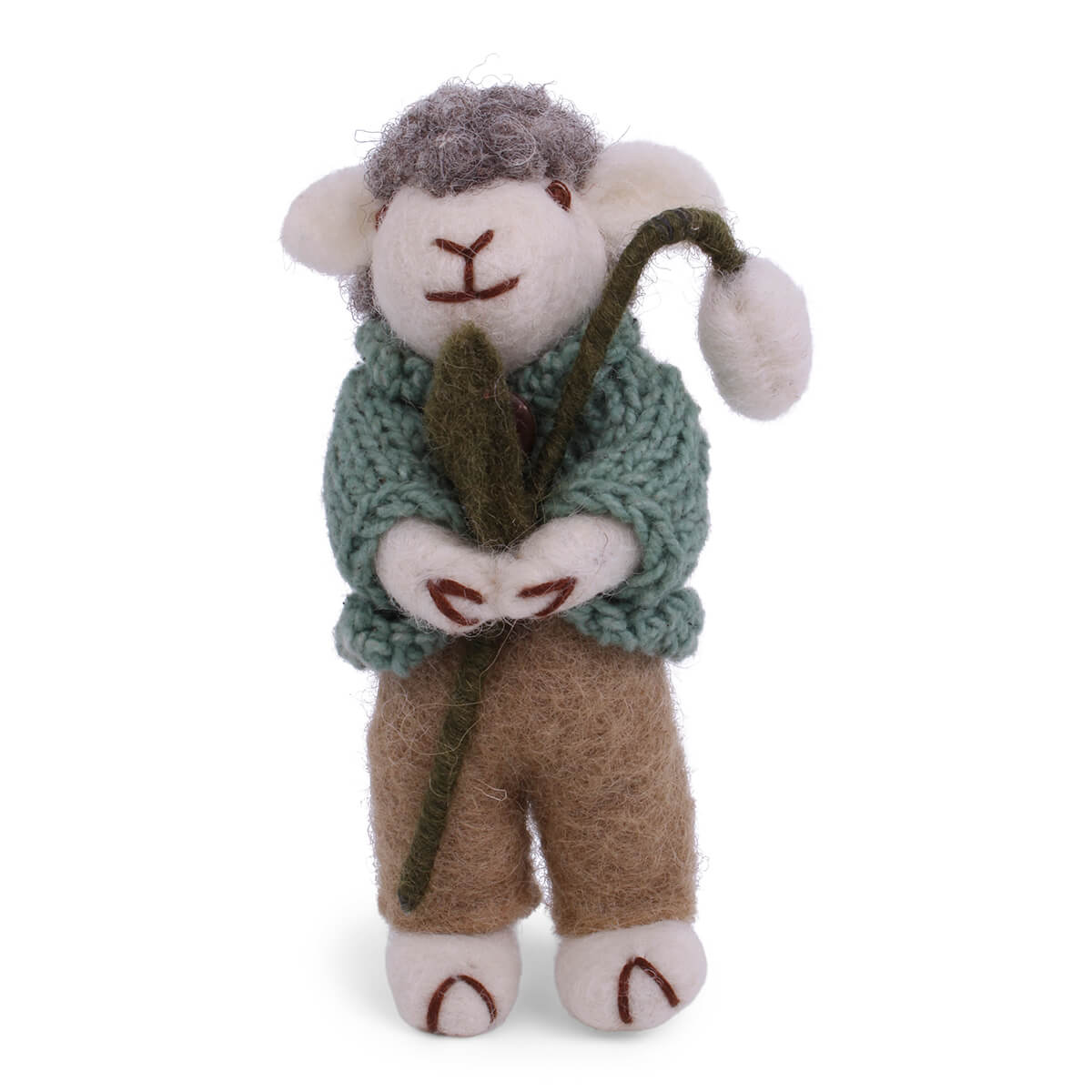 Grey Sheep With Green Jacket And Snowdrop Hanging Decoration by Gry ...