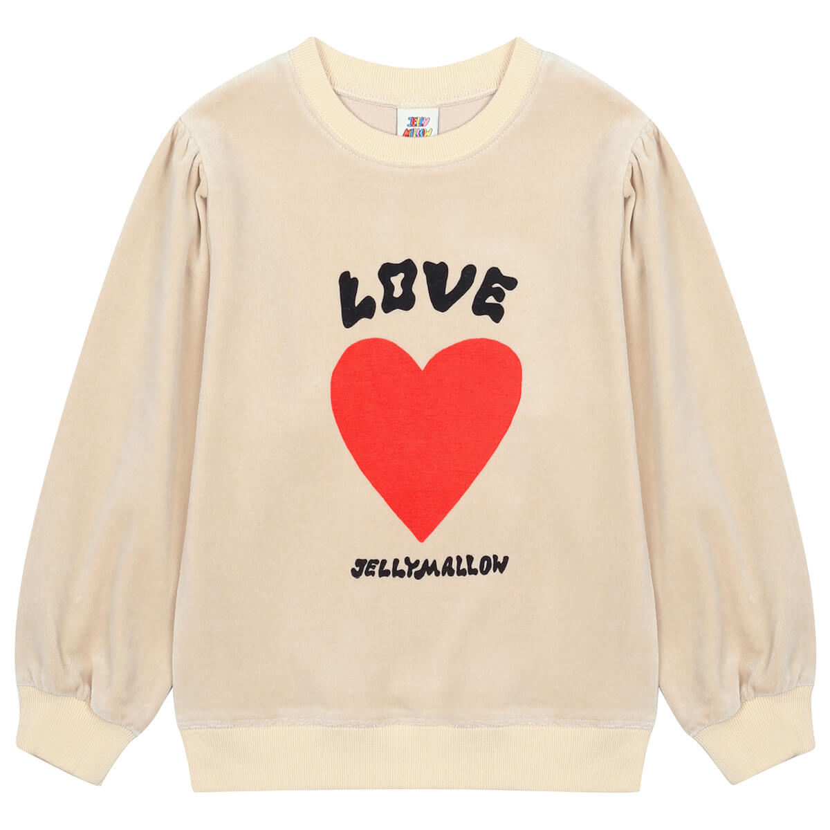 Heart Shirring Velour Sweatshirt in Light Beige by Jelly Mallow - Last ...