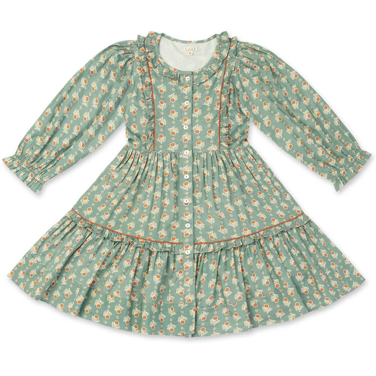 Ruffle Ivy Dress in Fall Block Print by Lali - Last Ones In Stock - 4 ...