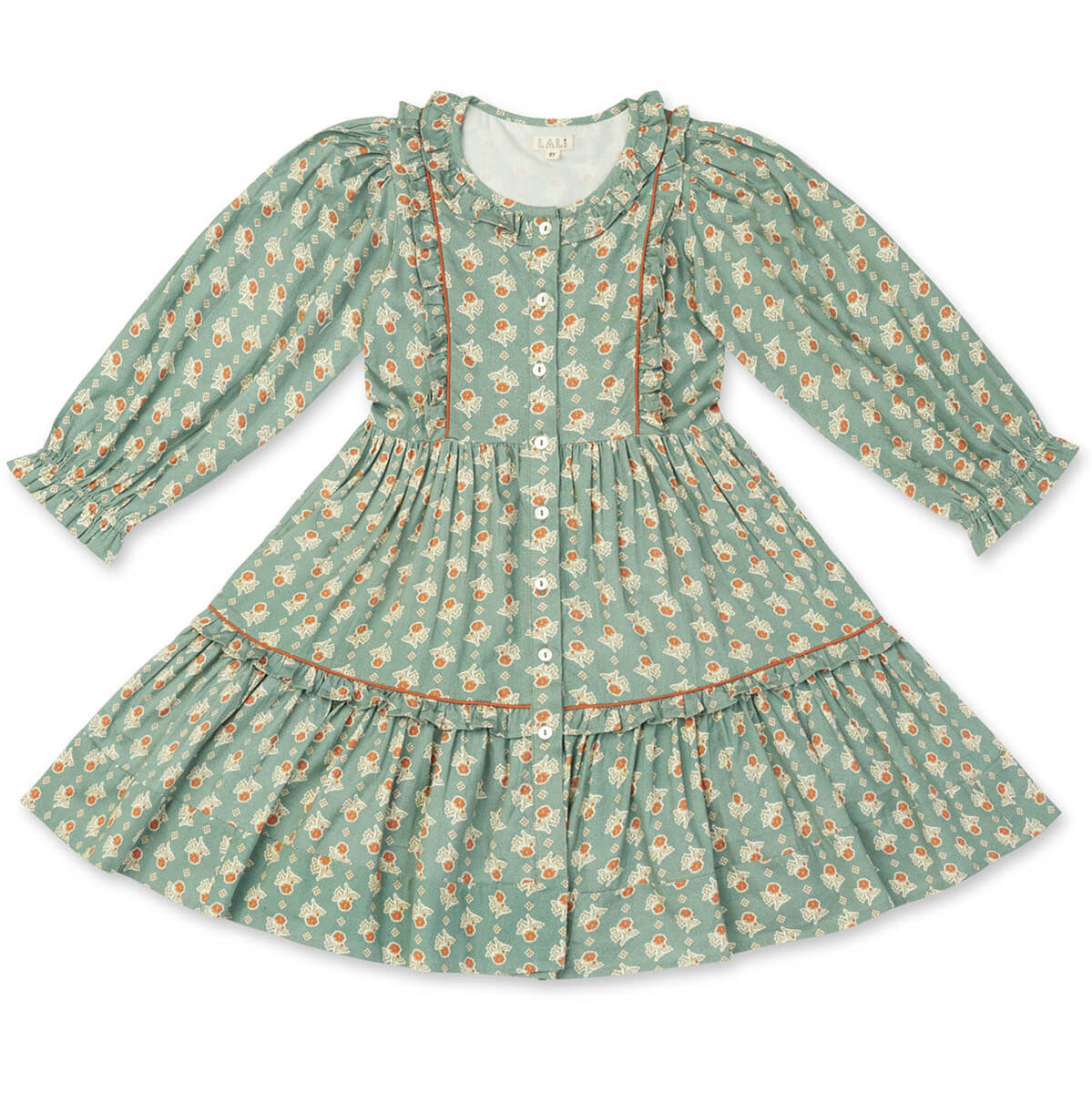 Ruffle Ivy Dress in Fall Block Print by Lali – Junior Edition