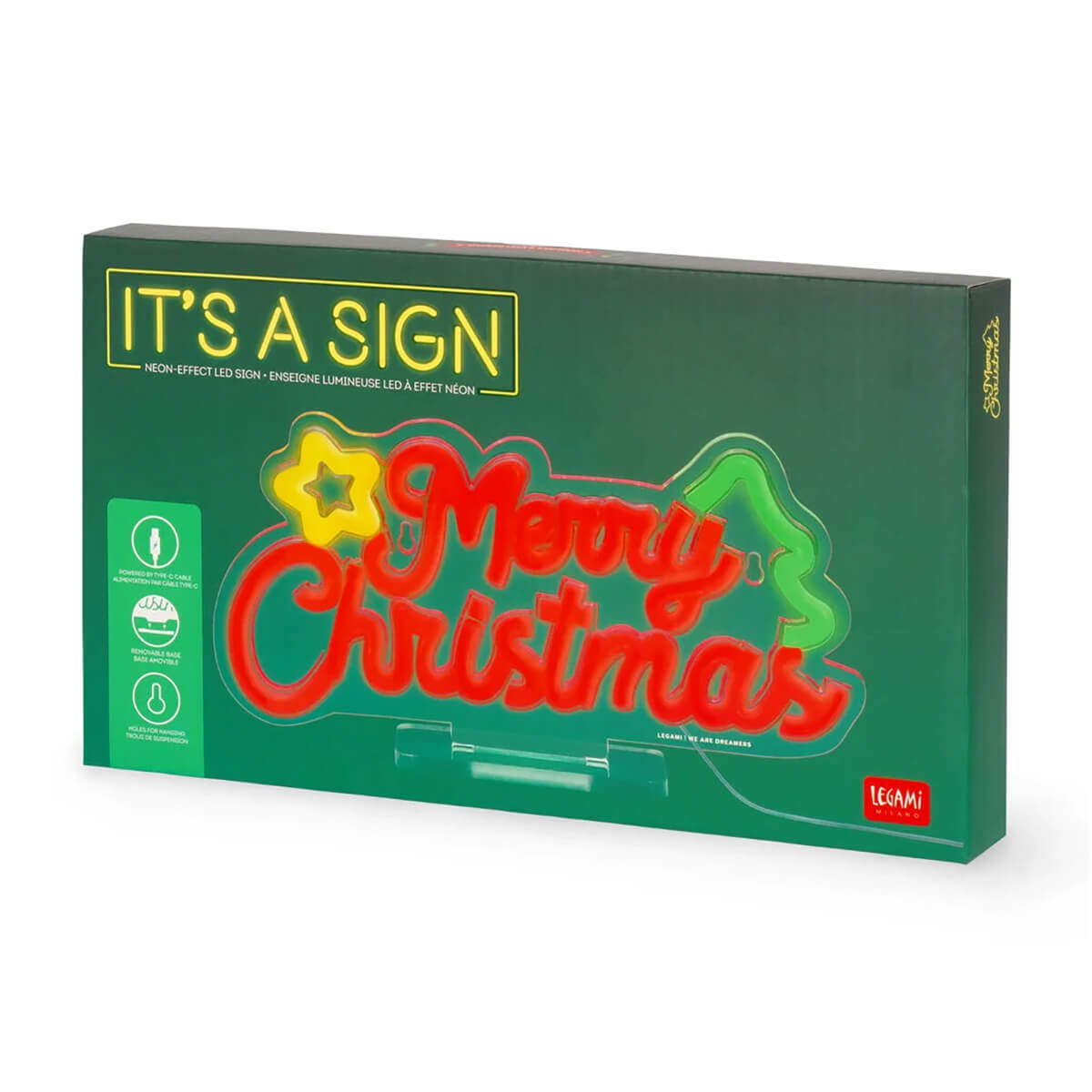 Merry Christmas Neon-Effect LED Lamp by Legami – Junior Edition
