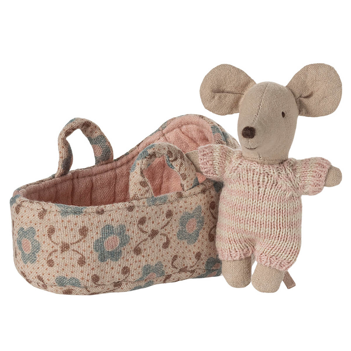 Baby Mouse in Carry Cot in Rose by Maileg – Junior Edition
