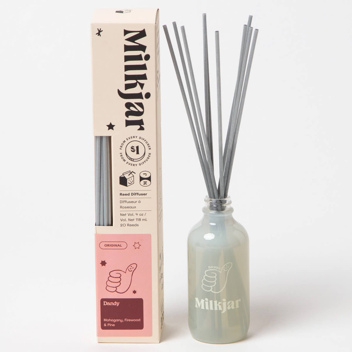 Dandy Mahogany Firewood & Pine Reed Diffuser by Milk Jar – Junior Edition
