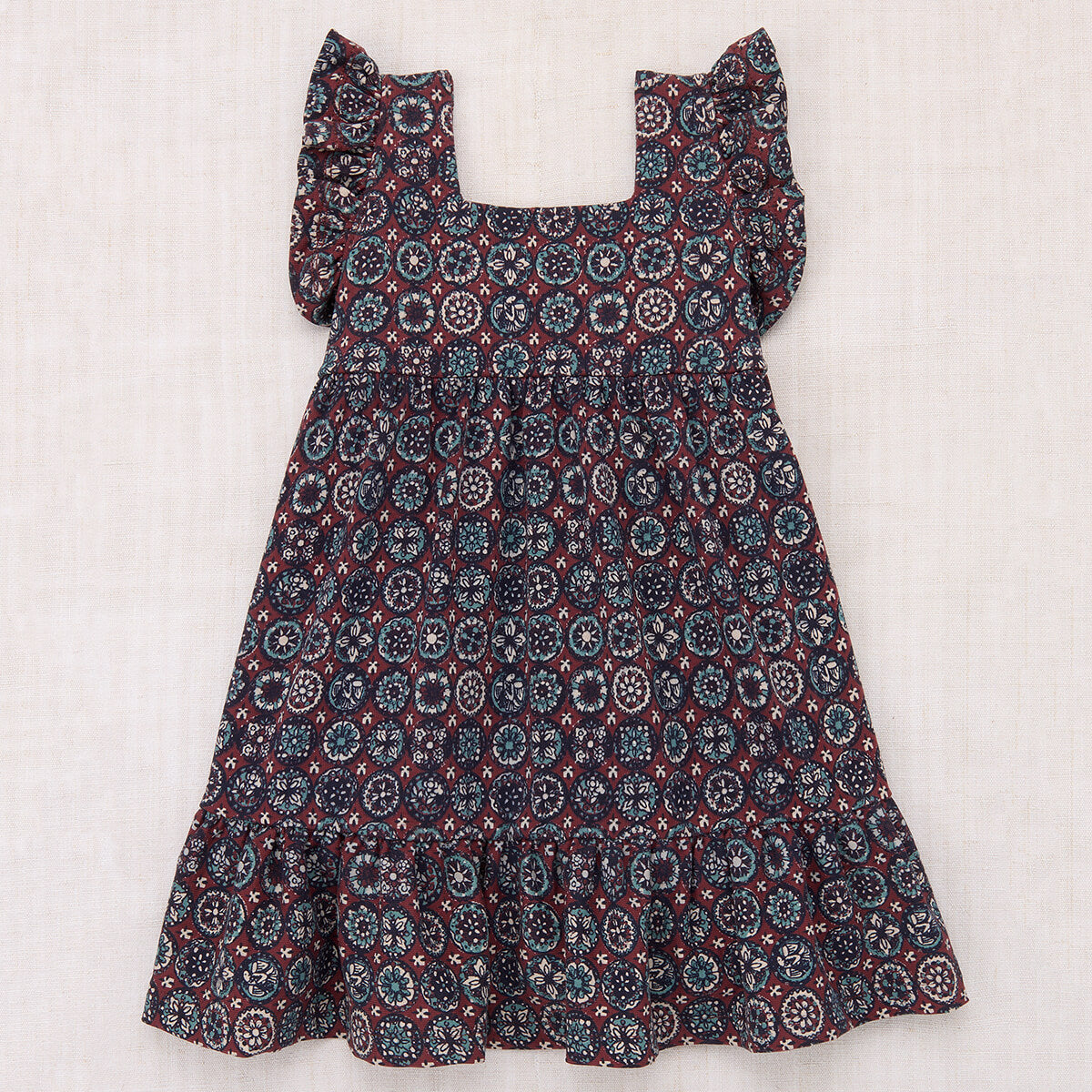 Ruffle Sleeve Dress in Madder Root Folk Tile by Misha & Puff – Junior ...
