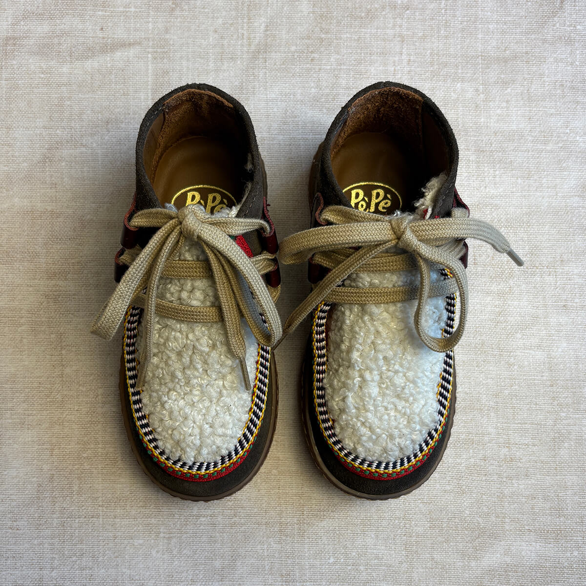 Mocassin Lace Up Shoes in Brown Suede / Shearling by PèPè – Junior Edition