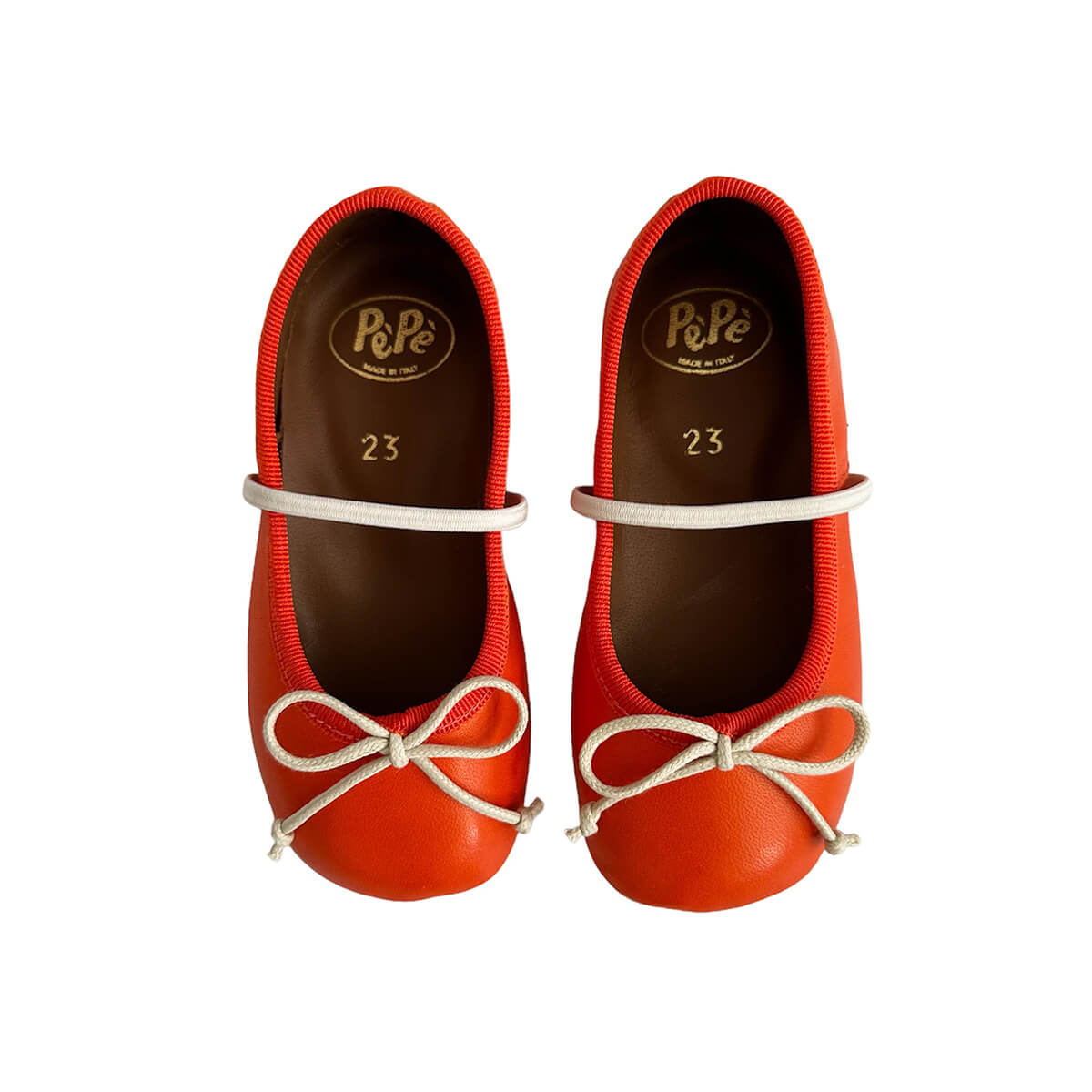 Darlyn Leather Ballet Slippers in Mandarin Red by PèPè – Junior Edition