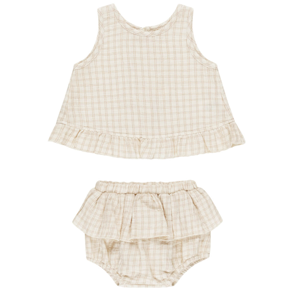 Ruffled Tulip Top + Bloomer Set in Oat Check by Quincy Mae – Junior Edition