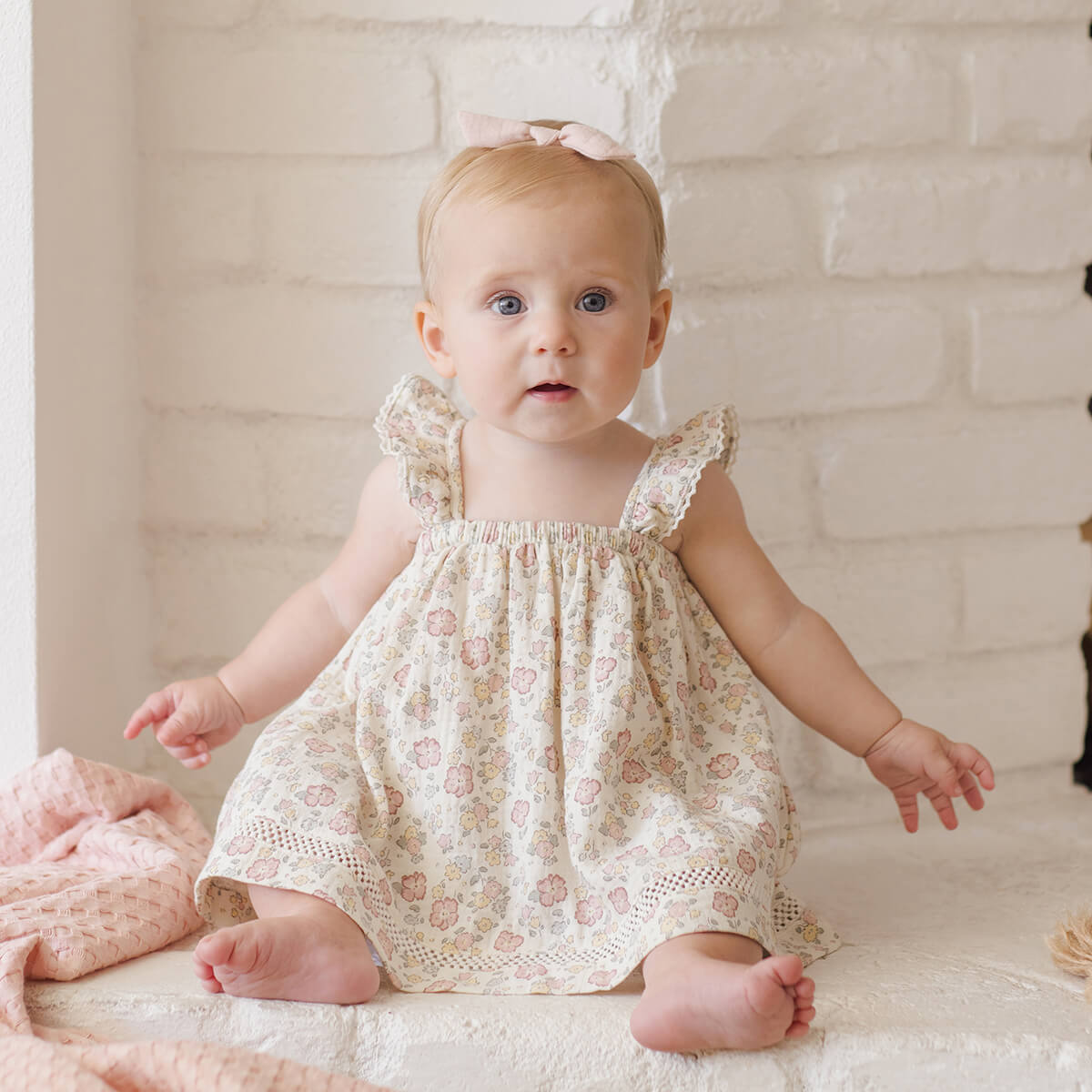Smocked Jersey Dress in Pink Blossom by Quincy Mae – Junior Edition