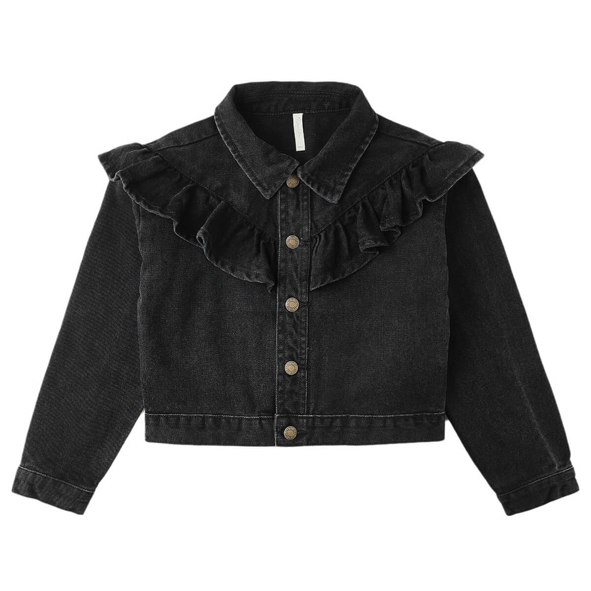Ruffle Denim Jacket in Washed Black by Rylee & Cru – Junior Edition