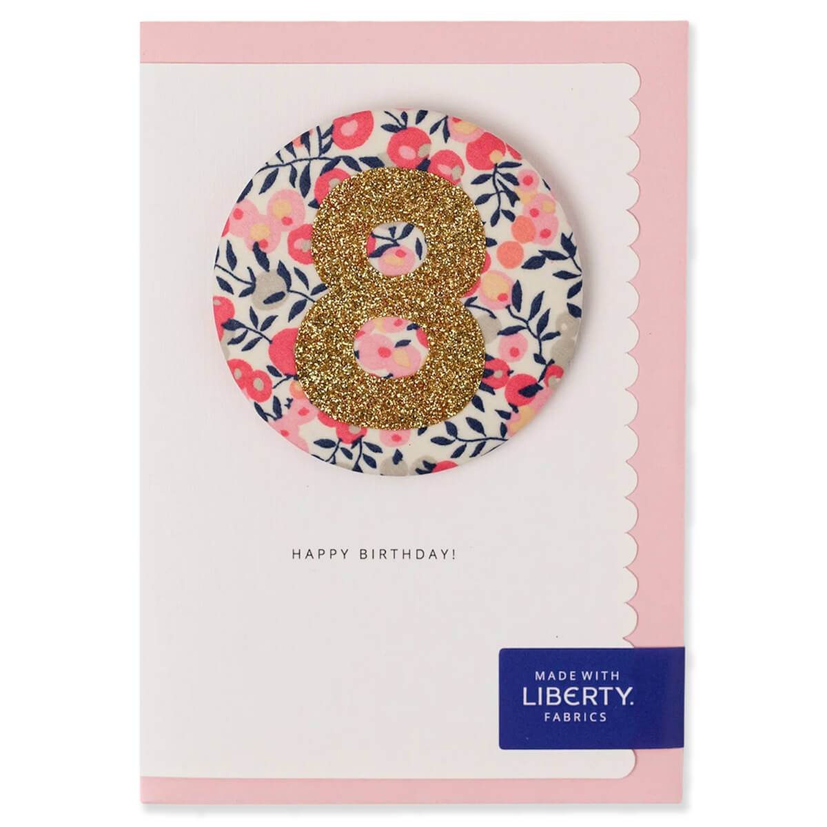 Age 8 Badge Greetings Card in Wiltshire Pink Liberty Print by The Char ...