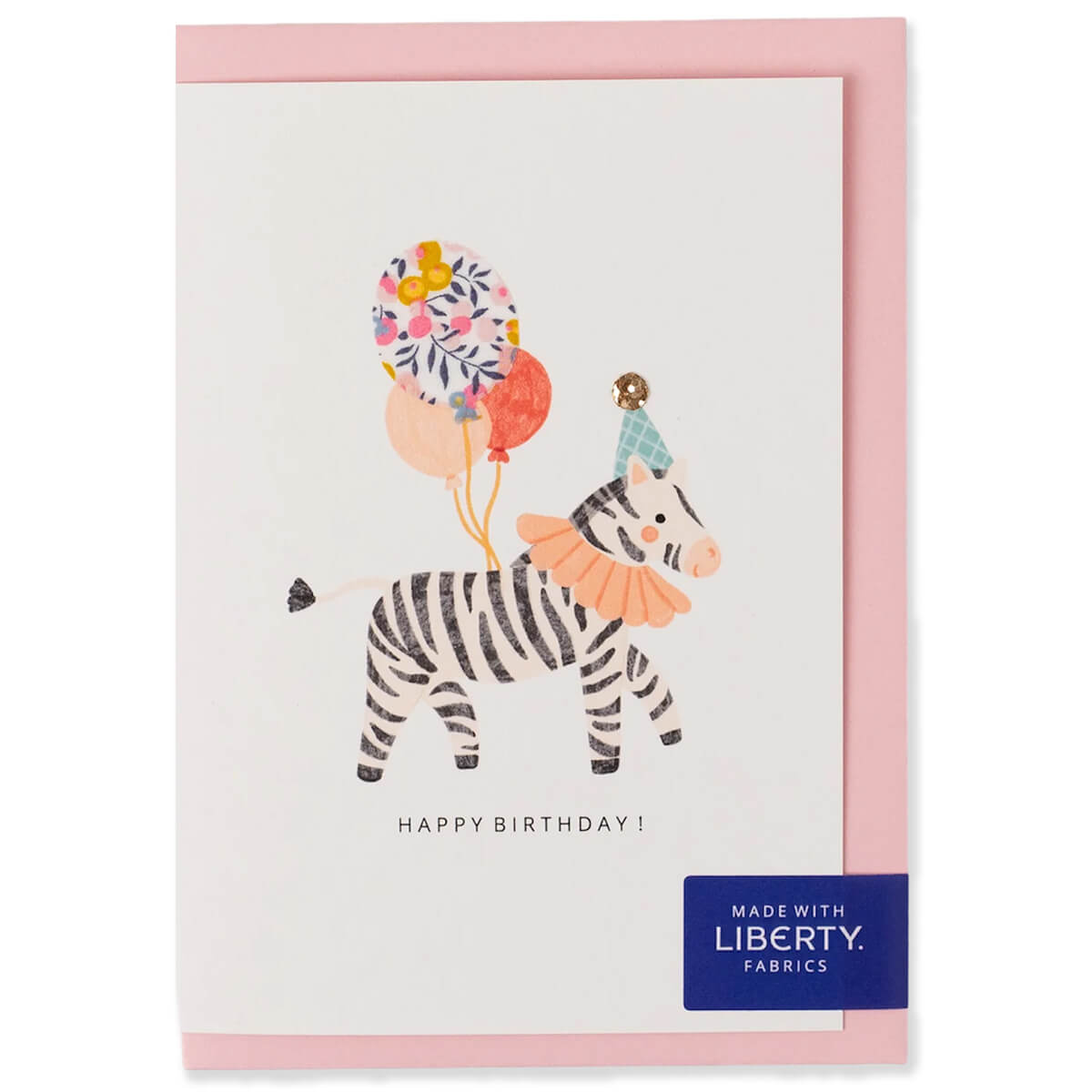 Liberty Zebra Birthday Greetings Card in Wiltshire Bud Liberty Print b ...