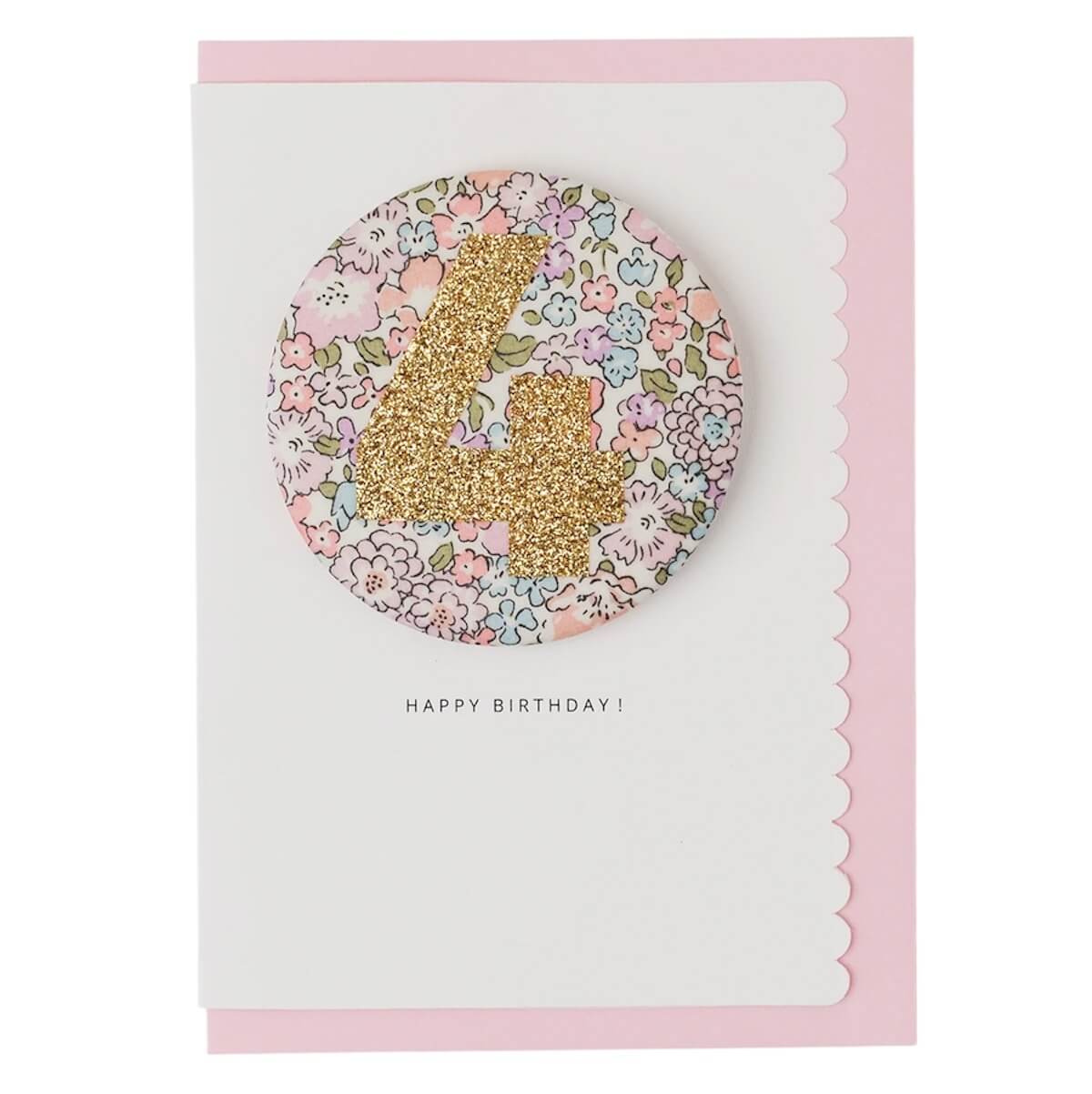 Age 4 Badge Greetings Card in Michelle Liberty Print by The Charming P ...