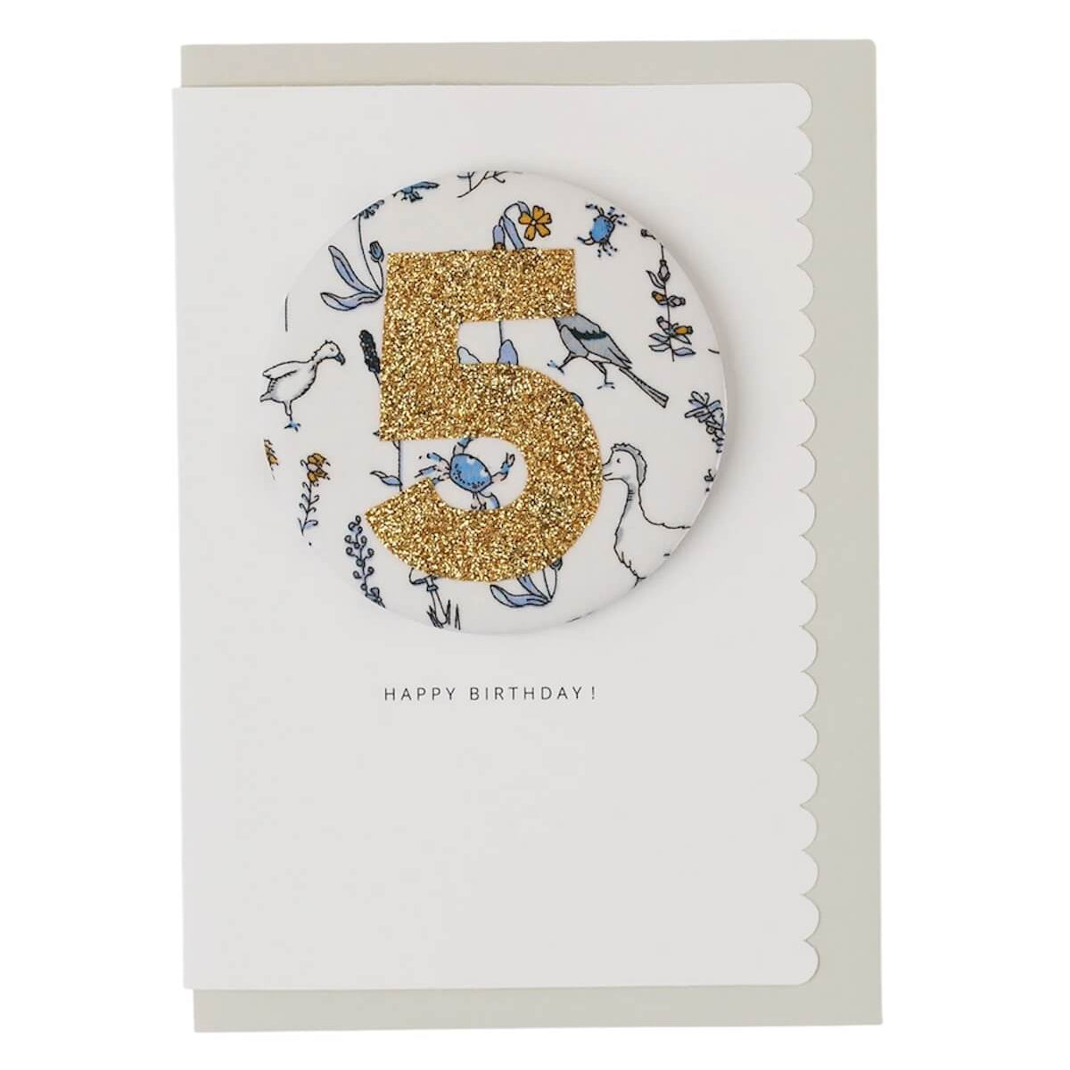 Age 5 Badge Greetings Card in Theo Liberty Print by The Charming Press ...