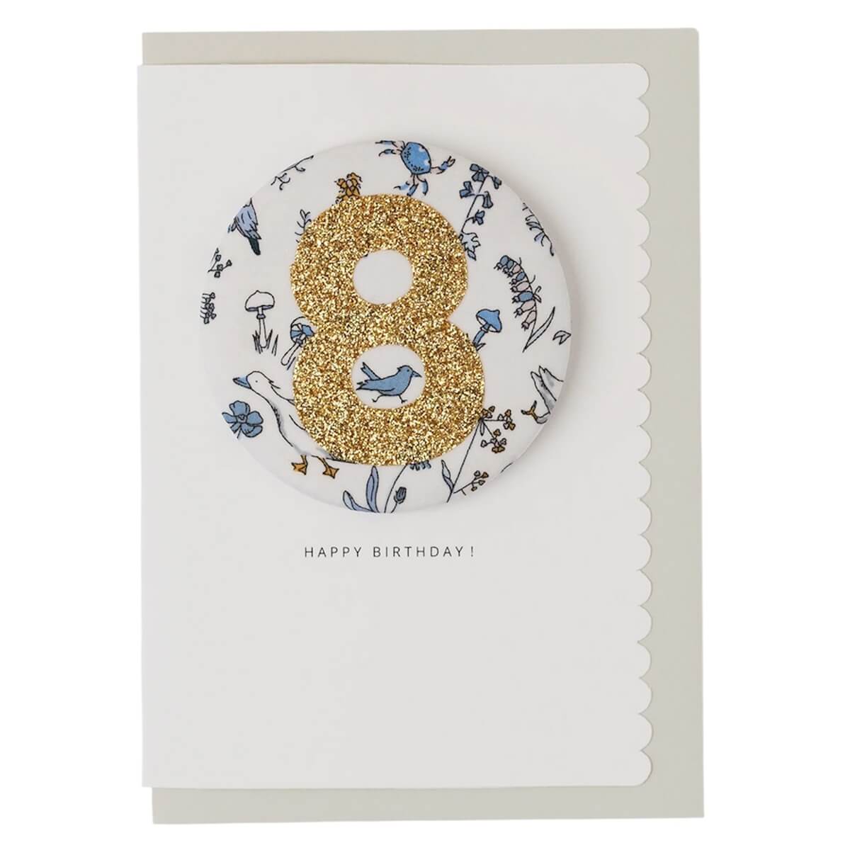 Age 8 Badge Greetings Card in Theo Liberty Print by The Charming Press ...