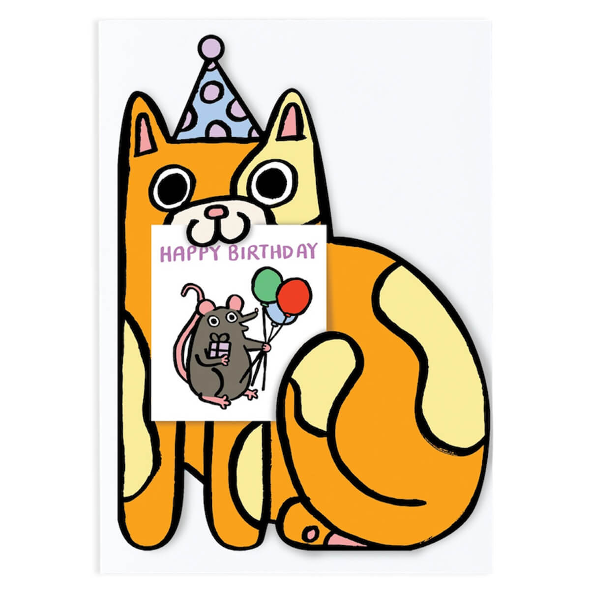 Cat With Mini Card Die Cut Birthday Greetings Card by Alice Bowsher fo ...
