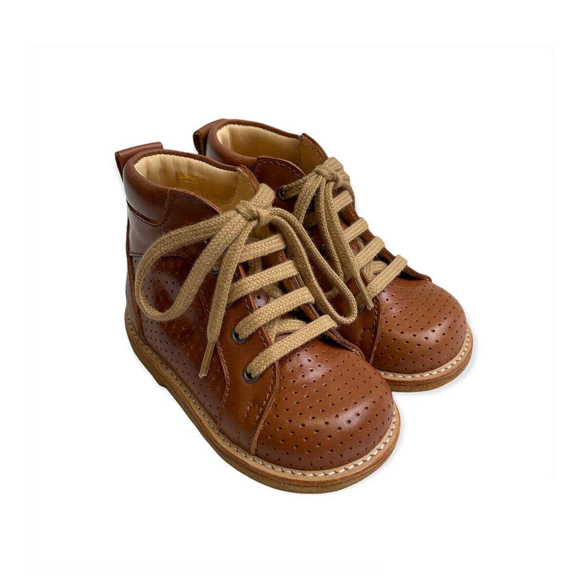 Lace Up Starter Boots in Cognac (Perforated) by Angulus – Junior Edition