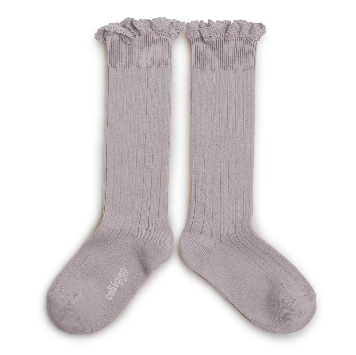 Josephine Lace Trim Ribbed Knee High Socks in Jour de Pluie by Collegi ...