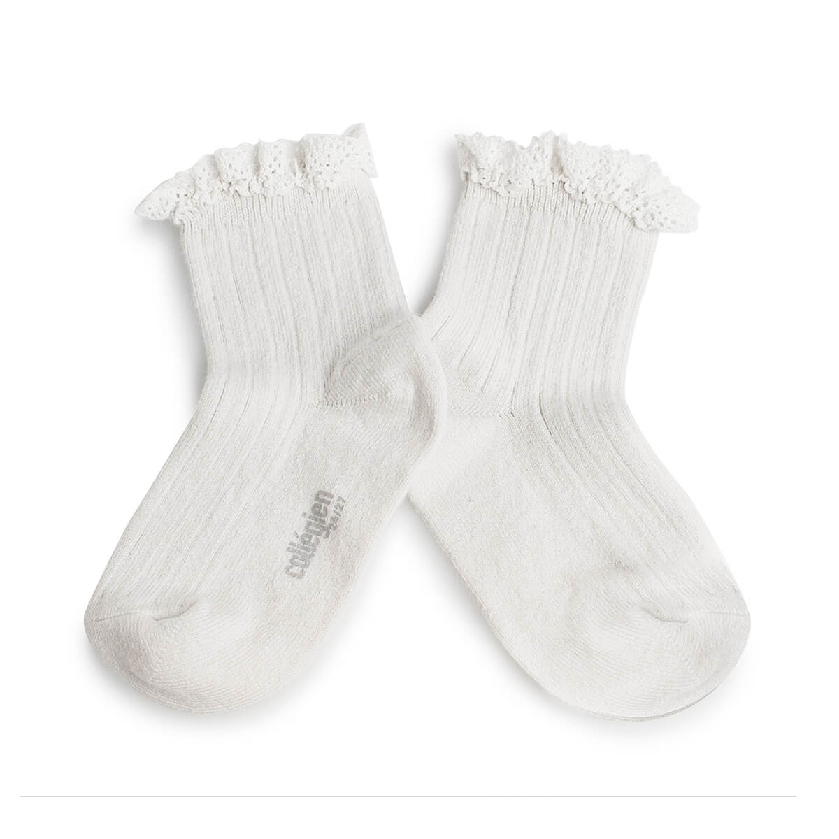 Lili Lace Trim Ribbed Ankle Socks in Blanc Neige by Collegien – Junior ...